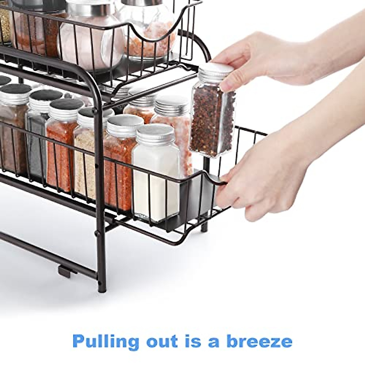 2 Pack - 2-Tier Under Sink Cabinet Organizer with Sliding Storage Drawer, Desktop Organizer Shelf Baskets, Pull Out Drawers for Kitchen, Countertop, Cabinet, Pantry, Under The Sink, Bathroom, Brown