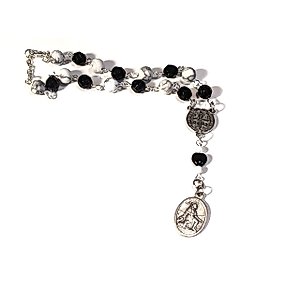 St. Rocco White Howlite & Jet Black Car/Vehicle Rosary