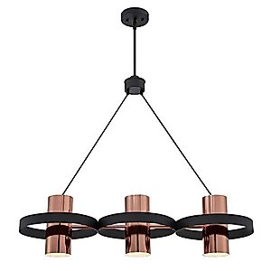 Westinghouse 6368900 Ariana Indoor, Matte Black Finish with Copper Shades Three-Light Chandelier, One Size