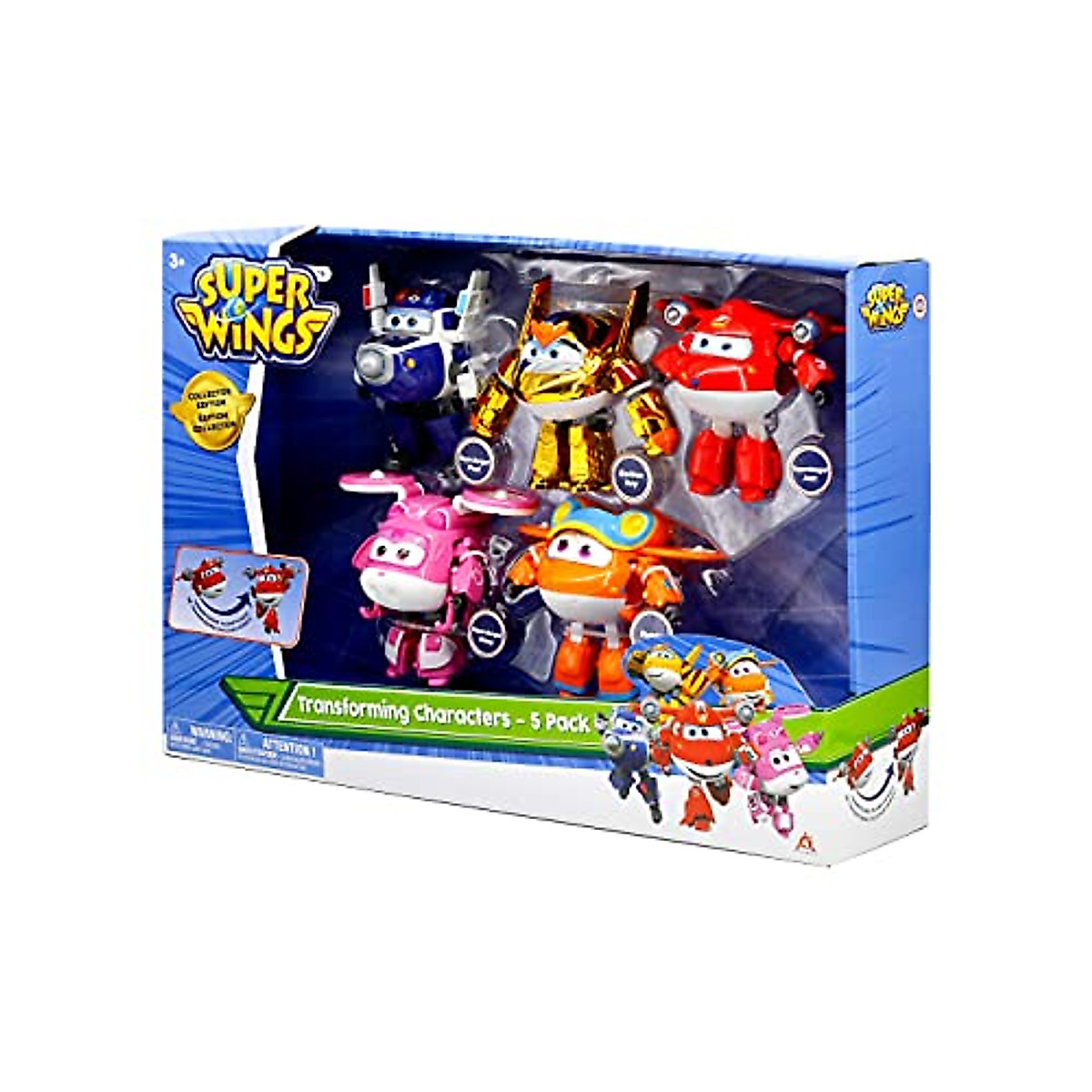 Super Wings 5" Transforming Toys 5-Pack, Supercharged Jett, Supercharged Paul, Supercharged Dizzy, Golden Boy & Sunny Airplane Toys Action Figures, Preschool Toy Plane for 3 4 5 Year Old Kids