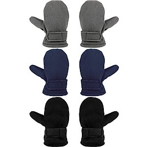 3 Pairs Baby Toddler Winter Mittens Warm Fleece Kids Mittens Baby Snow Skiing Gloves for Boys and Girls Aged 2-4 Years (Black, Gray, Navy Blue)