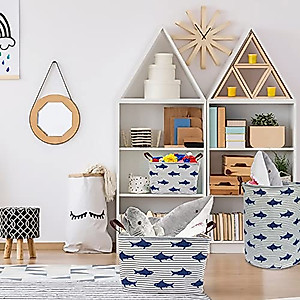CLOCOR Rectangular Shark Storage Basket,Collapsible Cute Pattern Kids Toys Bin,Waterproof Coating Storage Box with Handles for Bathroom,Shelf Basket (Shark)