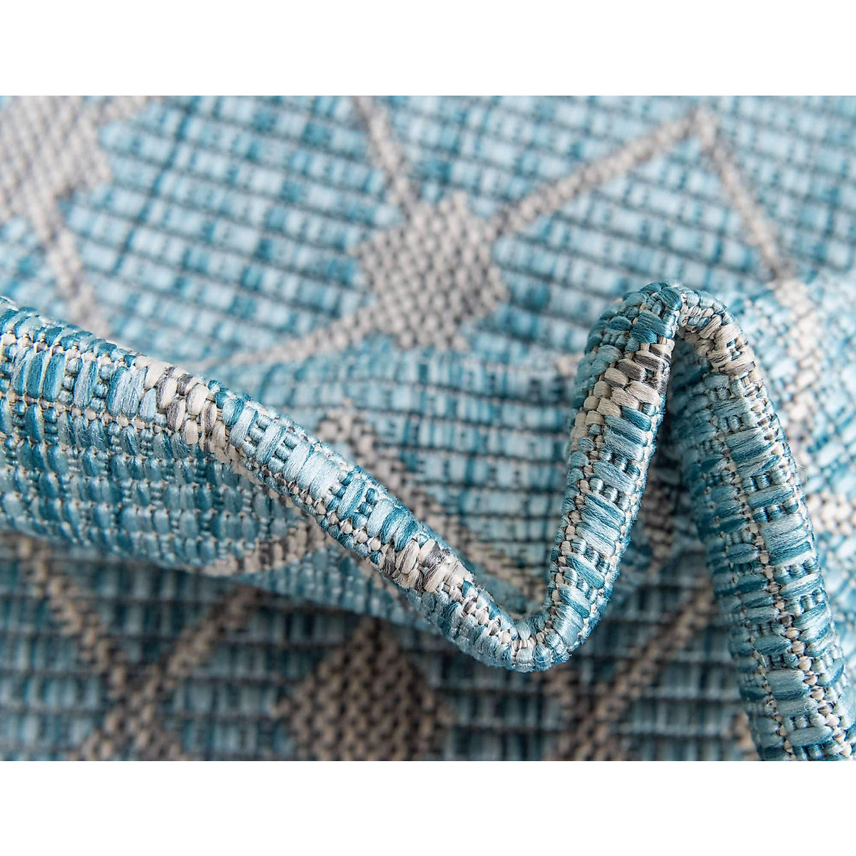 Unique Loom Outdoor Trellis Collection Area Rug - Tribal Trellis (2' x 6' 1" Runner, Aqua/ Ivory)