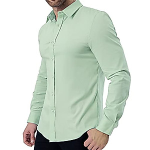 ZAFUL Men Long Sleeve Green Dress Shirt Stretch Wrinkle-Free Casual Slim Fit Button-Down Shirts Light Green XL