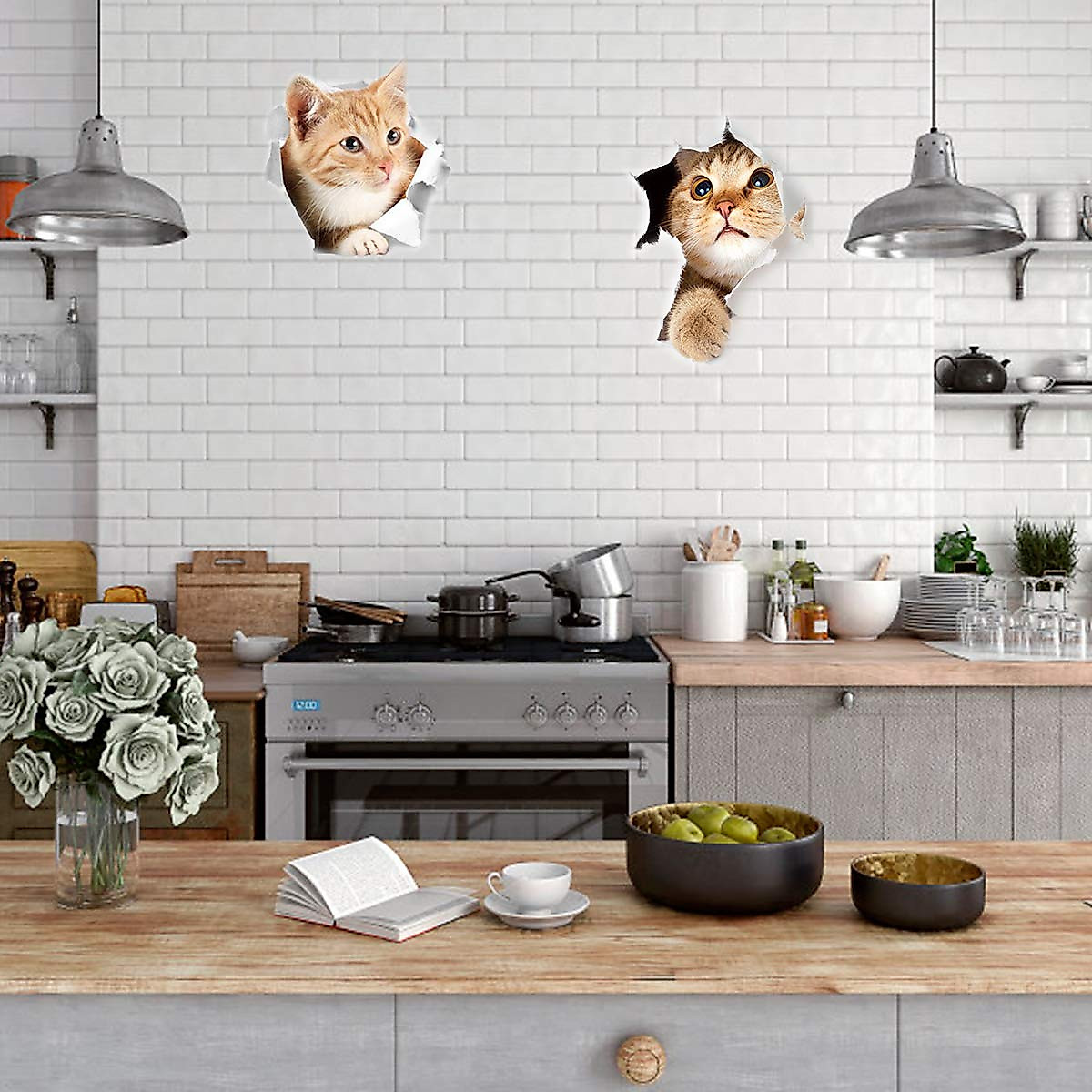 Cieovo 3D Removable Cats Large Wall Stickers Decals Cute Animal Wall Sticker Mural for Kids Cute Cat Decor Posters for Nursery Room, Toilet, Kitchen, Offices A Set of 7