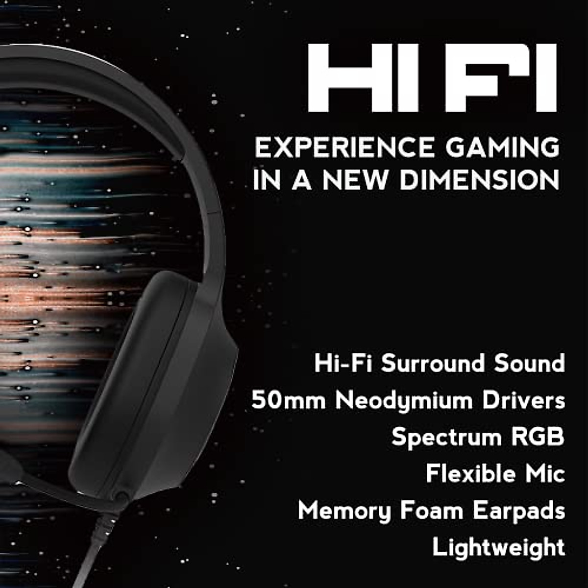 Zalman HPS310 Wired Over Ear Headphones, Gaming Headset w/Flexible Microphone, Hi-Fi 7.1 Surround Sound, Adjustable Headband, Memory Foam Earpads, RGB Spectrum, 50mm Neodymium Drivers - Black