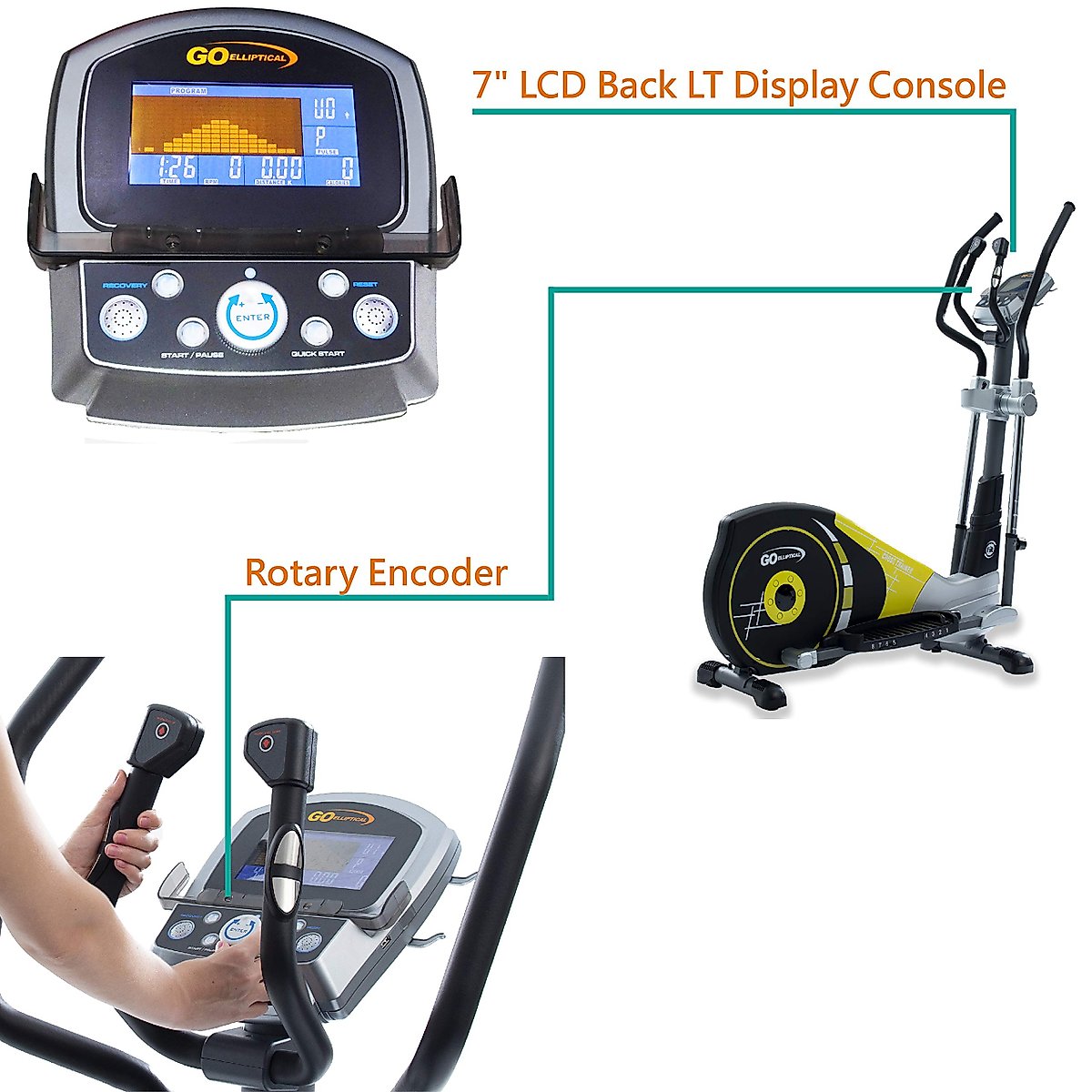 V-450X Standard Stride 18” Programmable Elliptical Exercise Cross Trainer with Adjustable Arms and Pedals and HRC Control Program for Cardio Fitness Strength Conditioning Workout (Yellow/Black, 450X)
