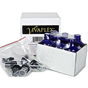 6, Cobalt Blue, 2 oz Glass Bottles, with Black Fine Mist Sprayers