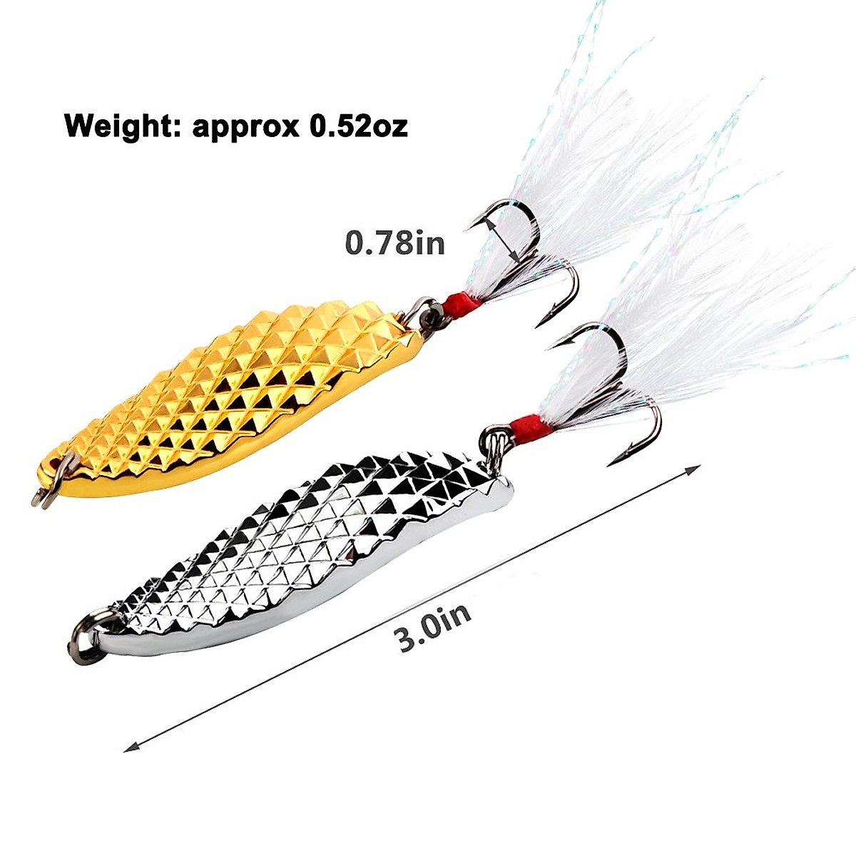 Sougayilang Spoons Hard Fishing Lures Treble Hooks Salmon Bass Metal Fishing Lure BaitsSILVER 5pcs