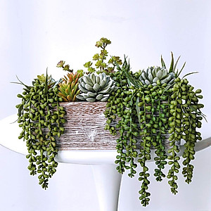 Supla 4 pcs Artificial Hanging Succulents Faux Burro's Tail Picks Trailing String of Pearls Succulent Greenery Sprays 13.4" L for Basket Planter Centerpiece Floral Arrangement Indoor Outdoor Decor
