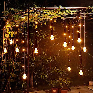 YLHDRILY Solar String Lights Curtain Wishing Icicle Ball Lights Waterproof with 8 Flashing Modes Indoor Outdoor Home Wedding Party New Year Garden Balcony Fence Warm White