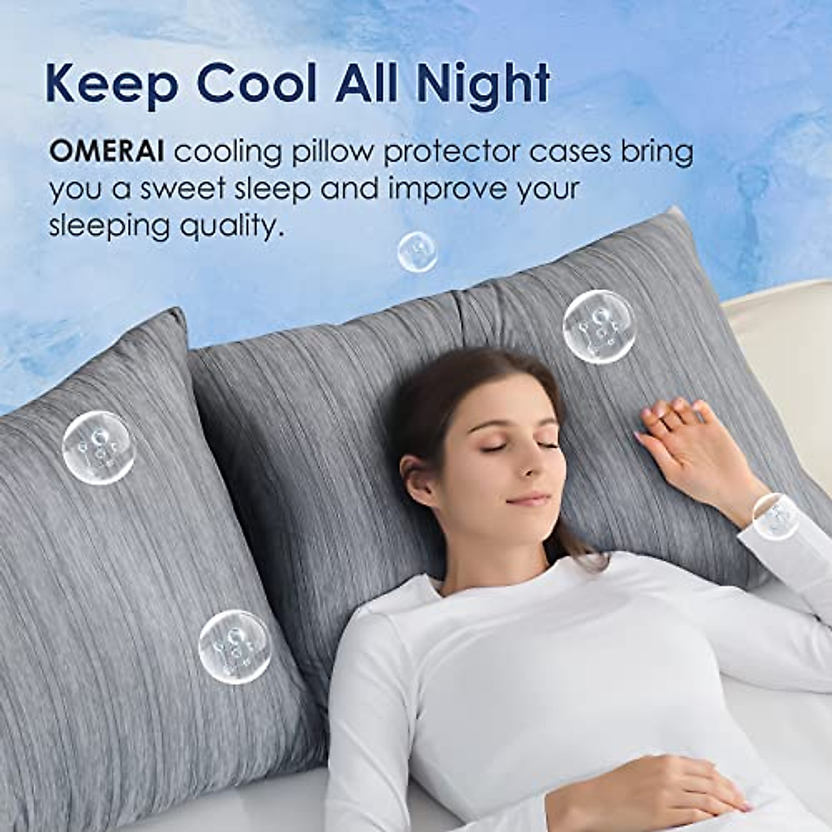 OMERAI Cooling Pillow Cases Standard Size for Night Sweats and Hot Sleepers, Double-Side Cooling Pillow Cases with Zipper, Grey Pillow Cases Set of 2 (20" X 26", Gray)