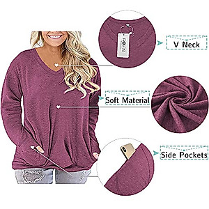 Fall Shirts for Women Plus Size Casual Long Sleeve Sweatshirts Tops Wine Red 16W