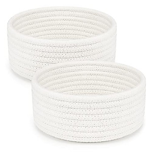 ABenkle 2 Pack Small Baskets, Cotton Rope Woven Basket, Cute Mini Tiny Storage Baskets, Decorative Boho Basket for Nursery Living Room Bedroom Montessori Shelf, Empty Gift Basket - White