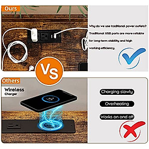 TC-HOMENY LED Nightstand with Voice-Activated Mode, End Table with Charging Station for Bedroom Furniture, Side Bed Table with 2 Drawers (Brown)