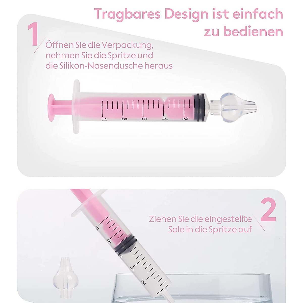 Nasal Irrigation for Baby - Nasal Syringe for Baby - 2PCS Professional Baby Nose Sucker with Cleanable and Reusable Silicone Nasal Suction Tip forIrrigation, Nasal Spray, Nasal Hygiene (Pink)