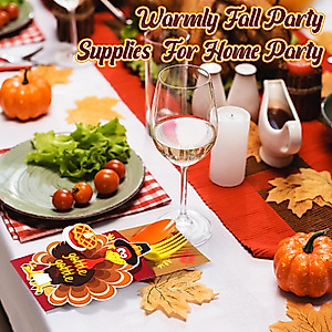 Uiifan 48 Pieces Thanksgiving Cutlery Holder Turkey Thanksgiving Utensil Holder Silverware Holder Paper Pocket Set Thanksgiving Table Decor for Autumn Harvest Party Table Decorations, 3 Styles