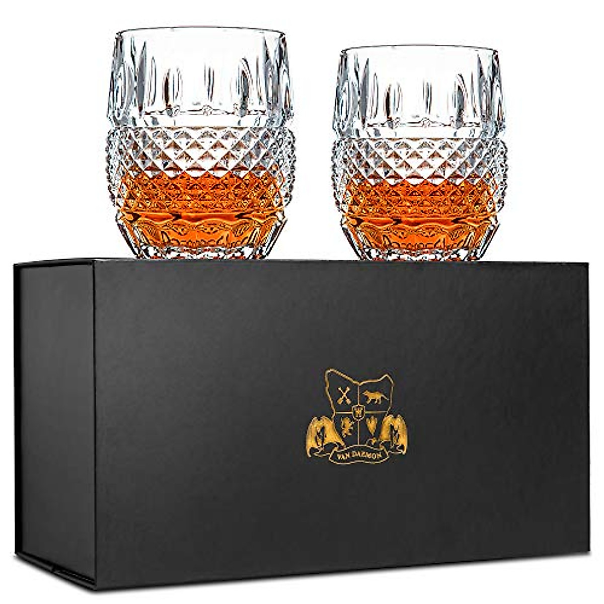 Unique Whiskey Glasses Set of 2, 10oz Ultra Clarity Crystal Glass Rocks Tumblers, Liquor, Bourbon or Scotch, Old Fashioned Rocks Glass Tumbler for Scotch, Cocktail, Liquor