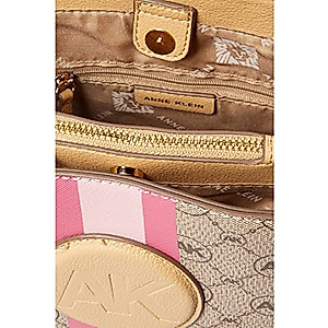 Anne Klein AK Logo Varsity Stripped Mini hobo, Cream-Brown/Warm Sand w/Petunia-Brite Petal Stripe