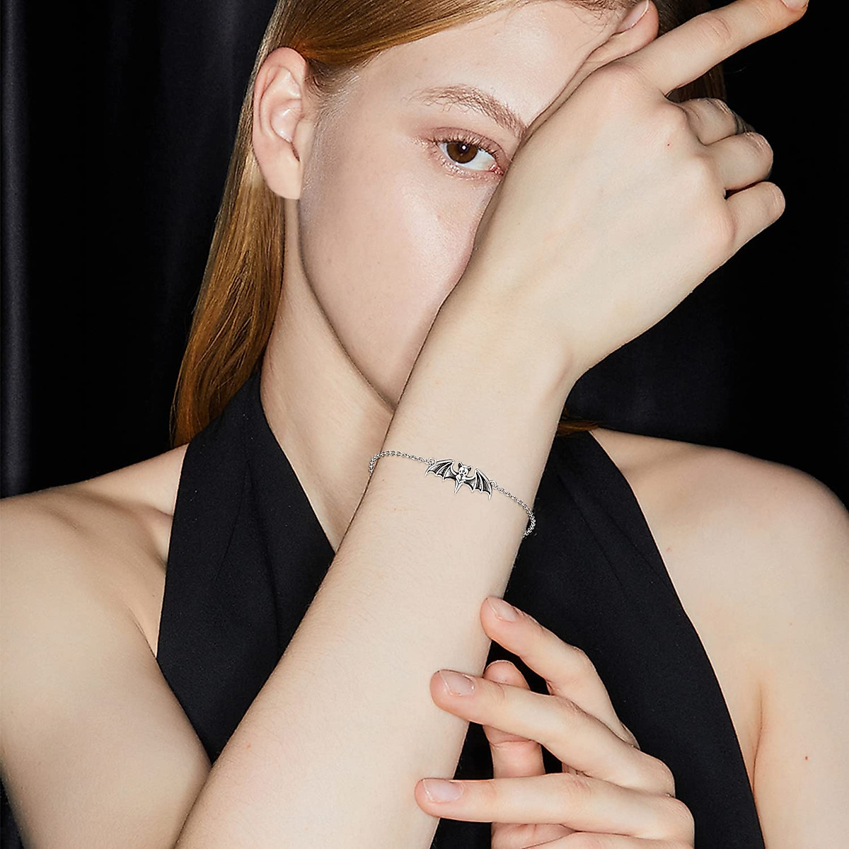 Palpitate Bat Bracelet Sterling Silver Bracelets for Women Bat Gifts Gothic Jewelry Adjustable Chain