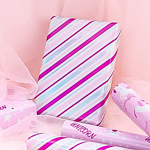 WRAPAHOLIC Wrapping Paper Roll - Mini Roll - 3 Rolls - 17 Inch X 120 Inch Per Roll - Purple Unicorn Design with Silver Foil for Birthday, Holiday, Baby Shower