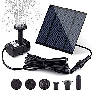 Solar Fountain Pump Kit with Separate Solar Panel, 1.5 W Upgraded Solar Water Pump with 3 M Long Cable & 4 Nozzles for Bird Bath, Outdoor Pond, Patio Garden and Fish Tank (Black)