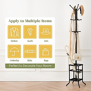 Yoobure Coat Rack Freestanding, Coat Tree with Umbrella Holder, Metal Coat Rack Stand with 12 Hooks, Modern Coat Hanger Stand for Entryway, Purse Rack Hat Rack Stand for Living Room Bedroom Office