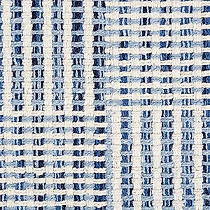 CC Home Furnishings 24" x 36" Blue and White Striped Squares Reversible Recycled Rag Rug