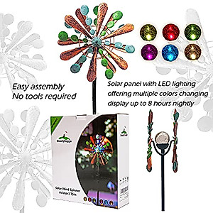 Solar Wind Spinner Aviator3 75in Multi-Color Seasonal LED Lighting Solar Powered Glass Ball with Kinetic Wind Spinner Dual Direction for Patio Lawn & Garden, Easy to Assemble and LED Color Changing