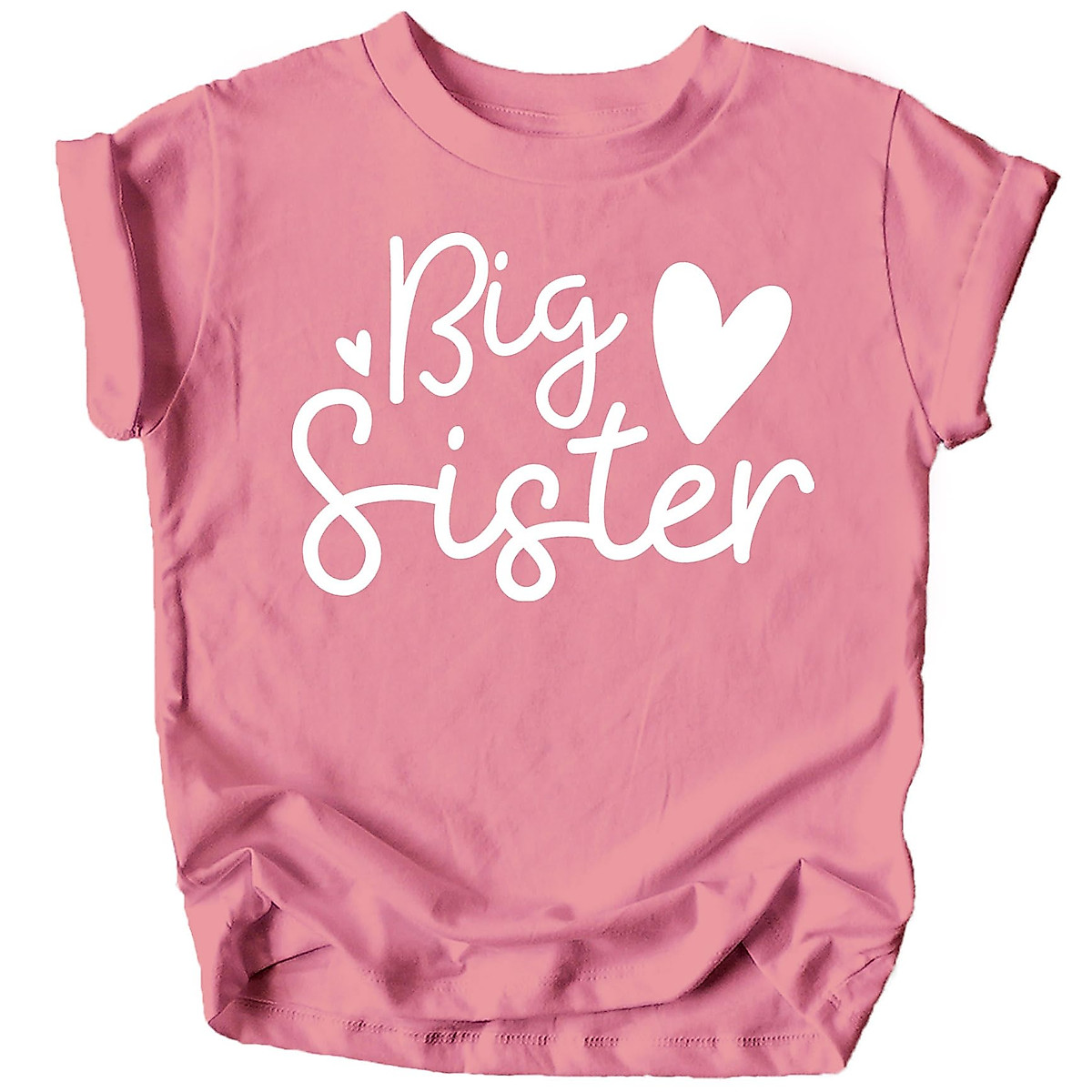 Olive Loves Apple Cursive Big Sister Hearts Sibling Reveal T-Shirt for Baby and Toddler Girls Sibling Outfits Mauve Shirt