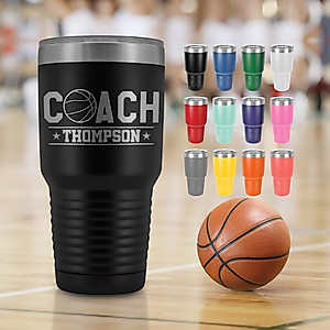 Personalized Basketball Coach Tumbler Cup With Name - Customized Gift - Custom Travel Mug - Pewter
