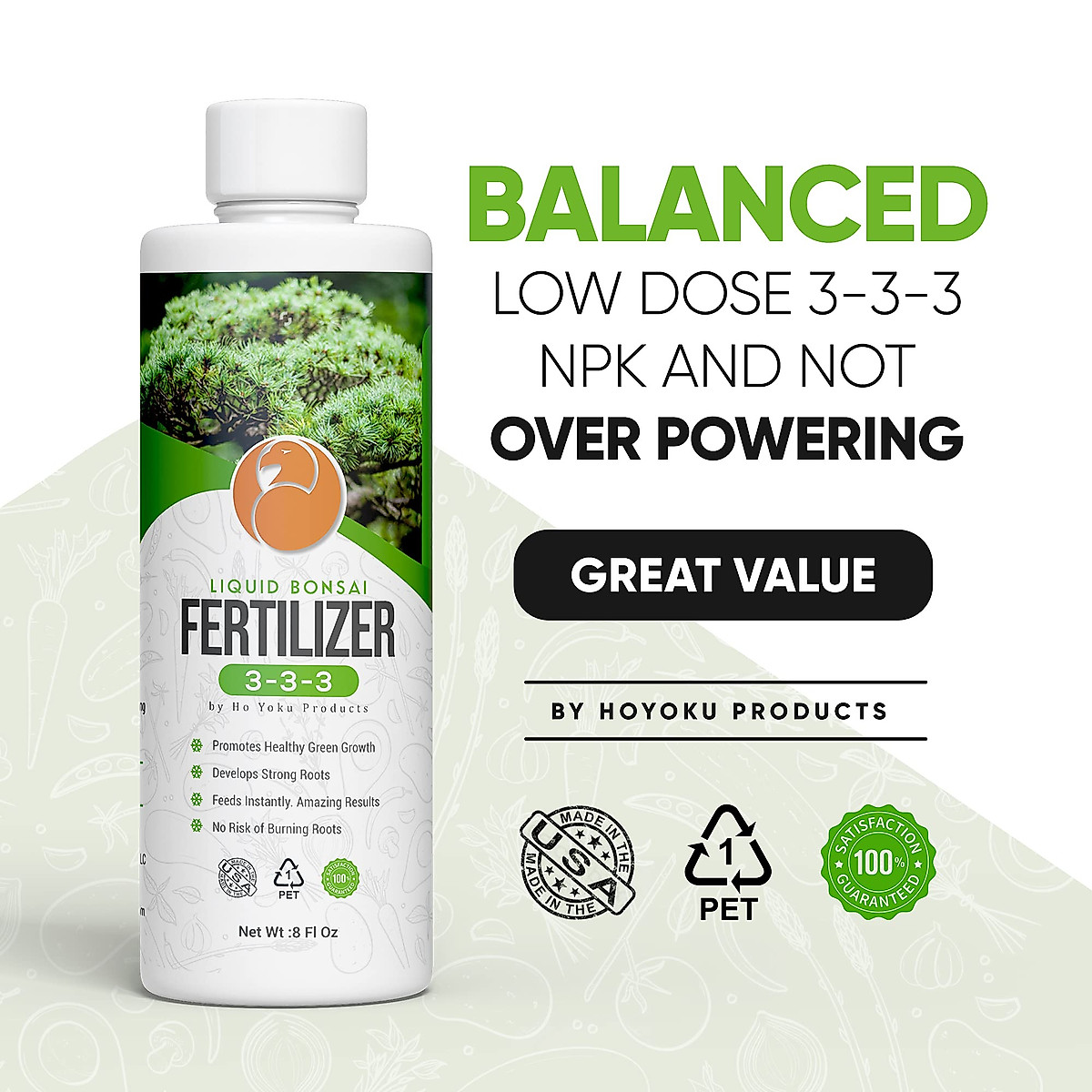 Bonsai Fertilizer by Ho Yoku - Water Soluble and Free of Odor, 3-3-3 Liquid Bonsai Food and Fast Acting for Indoor Plants