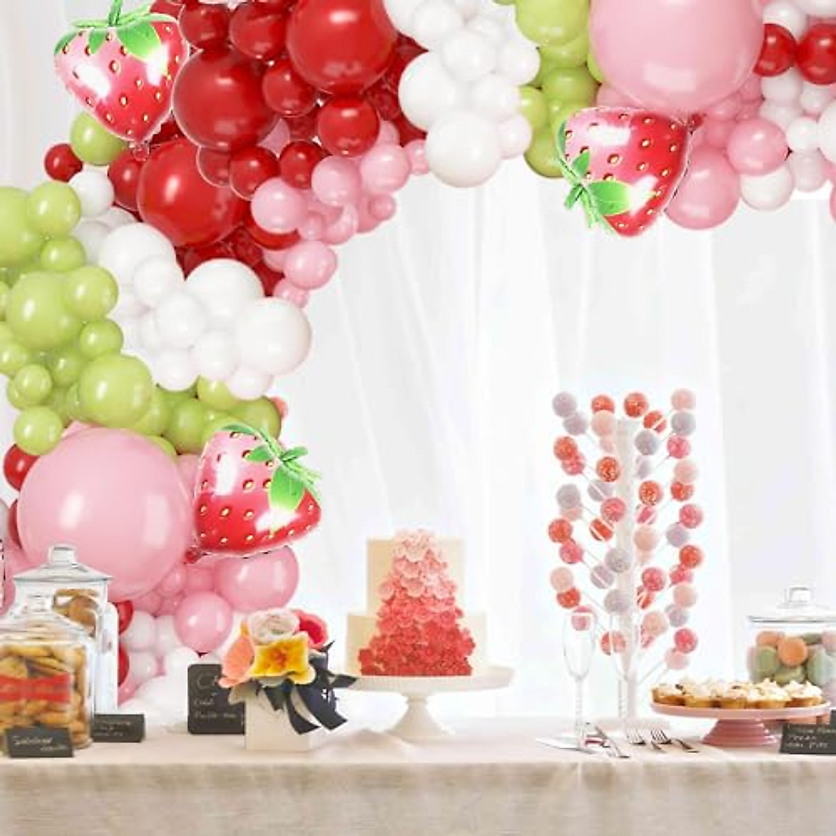 Strawberry Balloon Arch, Strawberry Balloon Garland With Red Pink Green Latex Balloons and Strawberry Foil Balloons, Strawberry Balloon Arch Kit for Girls Birthday Strawberry Party Decorations
