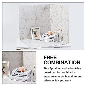 BEIYANG Food Photography Backdrops 24x24 inch Marble Photo Backdrop Boards 3PCS White Photography Backdrop Boards with 3 Bracket Kits Soild Board Waterproof Backdrop for Food Photography