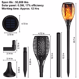 Ruyilam Solar Garden Lights Outdoor, 4-Pack 96LED Waterproof Solar Flickering Dancing Flame 31' Pathway Lights, Dusk to Dawn Auto On/Off for Garden/Yard/Driveway/Pathway