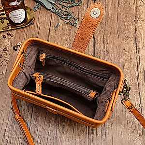 Premium Leather Retro Handmade Doctor Bag Unique Opening Women Crossboy Bag Retro Handmade Doctor Bag Crossbody (Coffee)