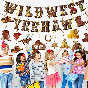 26Pcs Western Party Decorations West Cowboy Banner and West Cowboy Hanging Swirls Yee Haw Ceiling Streamers for Boys Birthday Western Baby Shower Party Decor Supplies