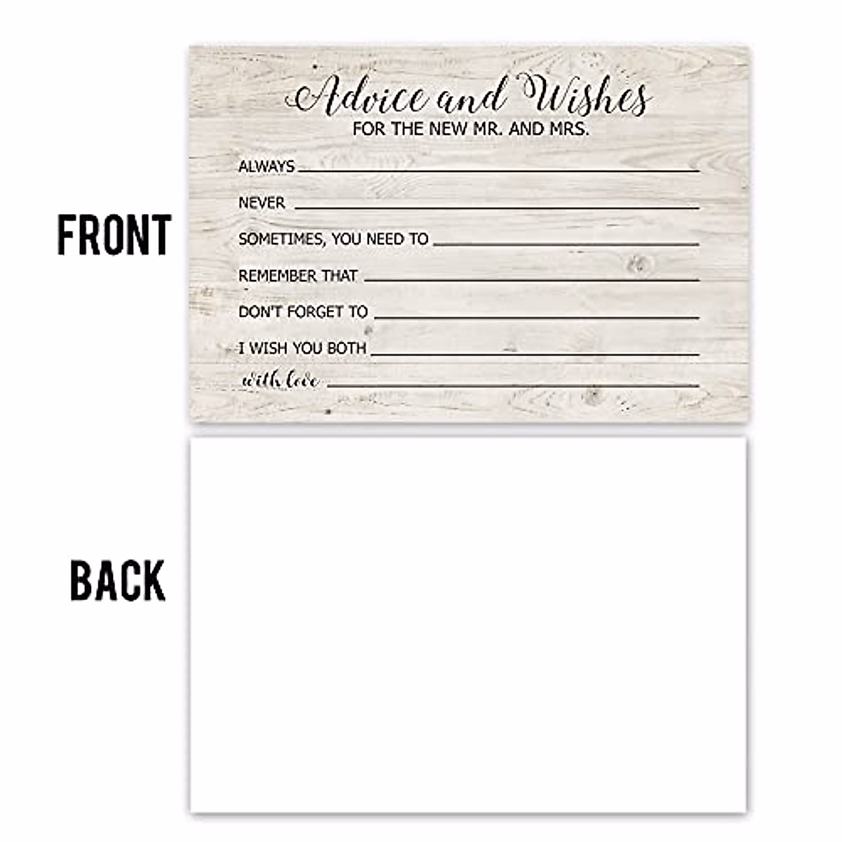 Advice and Wishes Cards for the New Mr and Mrs, Bride & Groom, Newlyweds, Wedding Advice Cards Perfect for Bridal Shower or Wedding, Wedding Guest Book Alternative, Pack of 50 4x6 Inch