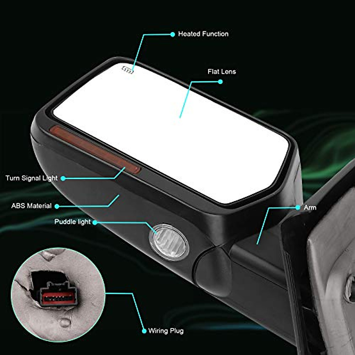 SCITOO Towing Mirror fit for Ford Exterior Mirror fit 2007-2014 for Ford for F-150 Truck with Amber Turn Signal and Puddle Light Heated Power Controlling and Manual Folding (Passenger Side)