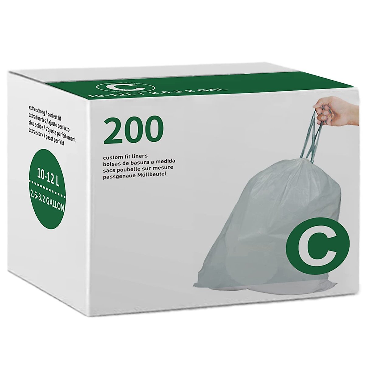 Code C (2.6-3.2 Gallon) 200 Count Drawstring Trash Bags | Heavy Duty White Garbage Can Liners 2.6-3.2 Gallon | Compatible with simpleman Code C White Drawstring Garbage Liners