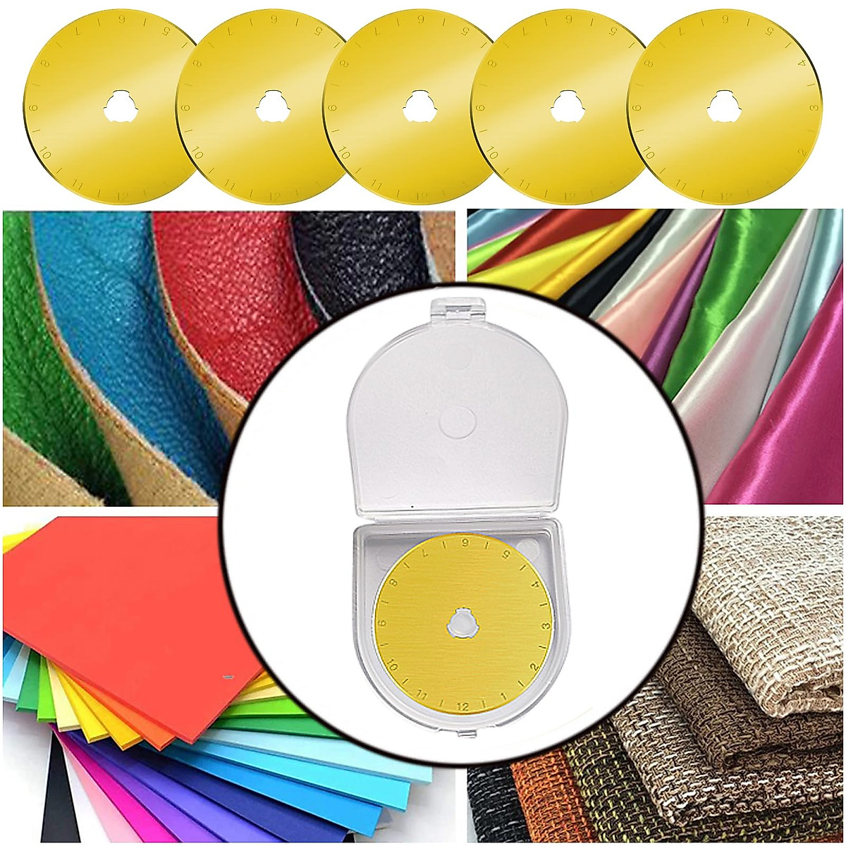 Rotary Cutter Blades, 45mm Replacement Blades 5Pack,Fits Fiskars,OLFA,Martelli,Dremel,Truecut,DAFA,Fabric Cutting Blades Refill for Quilting Scrapbooking Sewing Arts &Crafts,SKS-7,Titanium Coated