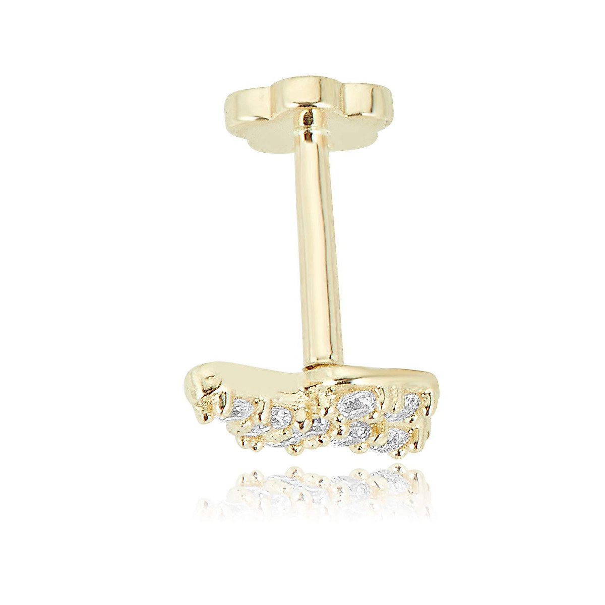 AVORA 14K Yellow Gold Simulated Diamond CZ Cactus Cartilage Piercing Flat Back Earring Body Jewelry (18 Gauge)