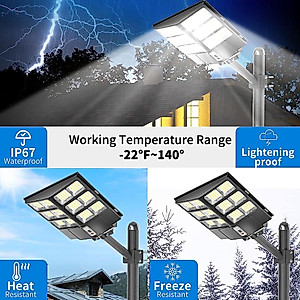 iReCaDaTa 1000W Commercial Solar Street Lights Outdoor, 480 LED 6500K LED Flood Lights Dusk to Dawn Lamp with Motion Sensor, IP67 Waterproof for Parking Lot, Yard, Garden,Patio, Driveway