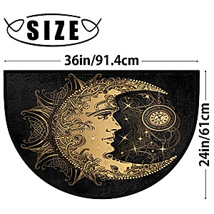 Apular Half Round Door Mat Indoor Entrance,Boho Crescent Moon Sun Mandala Non Slip Bath Rug, 24 x 36 Wear Resistant Semi Circle Floor Mats Area Rugs