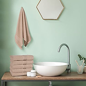 BELIZZI HOME Ultra Soft 6-Piece Hand Towel Set 16x28-100% Ringspun Cotton - Durable & Highly Absorbent Hand Towels - Ideal for use in Bathroom, Kitchen, Gym, Spa & General Cleaning - Tan