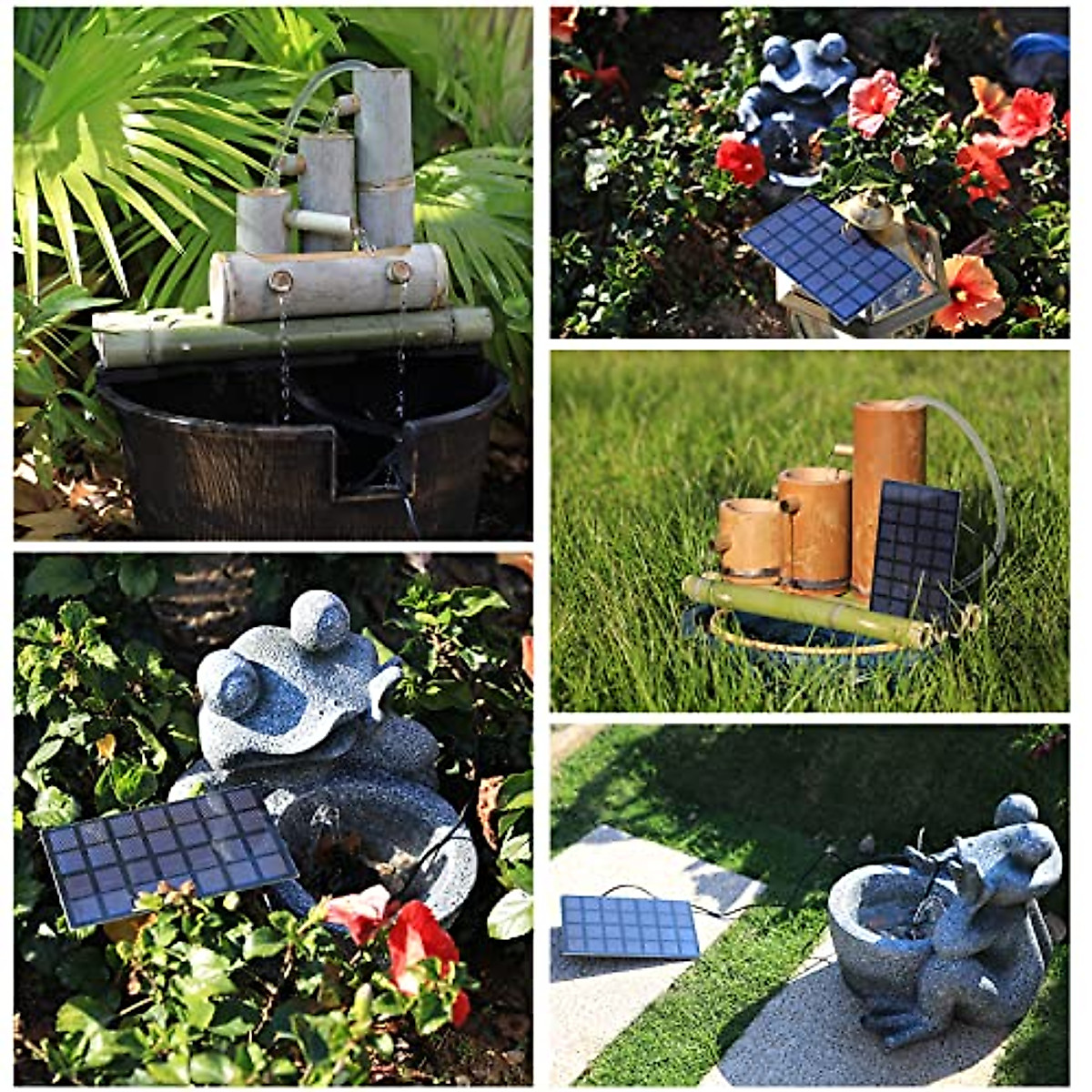 Solar Fountain Pump with Panel - AMZTime 2.5W DIY Solar Water Pump Kit with 6 Nozzles and 4ft Water Pipe, Solar Powered Fountain for Bird Bath, Fish Tank, Outdoor Pond, Patio Garden