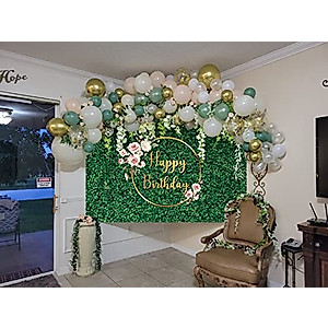 Greenery Happy Birthday Backdrop for Women Girls Flower Green Grass Backdrop Wall for Party Birthday Background Photography for Photoshoot Banner Decoration 7x5ft