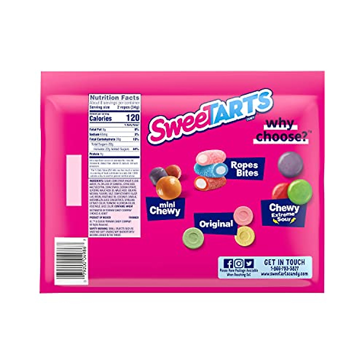 SweeTARTS Soft & Chewy Ropes Candy, Watermelon Berry Flavor, 9 Ounce