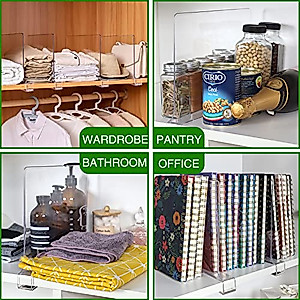 Fixwal 8pcs Clear Acrylic Shelf Dividers for Organization, Closets Shelf and Closet Separator for Bedroom, Kitchen and Office Shelves