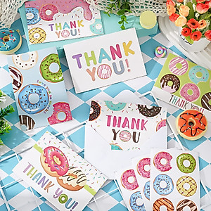 AnyDesign 36 Pack Donut Thank You Cards with Matching Seal Stickers Envelope Assorted Cartoon Doughnut Greeting Blank Note Cards for Baby Shower Wedding Birthday Party Business Stationery